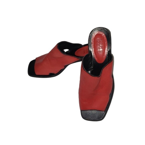 Nine West | Shoes | Nine West Fiery Red Leather Open Toe Mule High ...